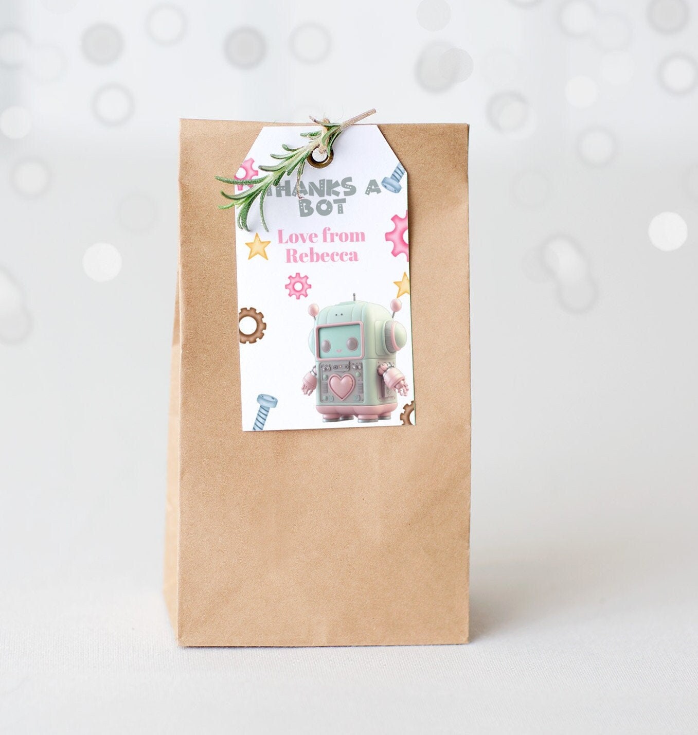 Personalised Thanks a Bot Girls Party Favour Tags ,robot Gift Labels ...