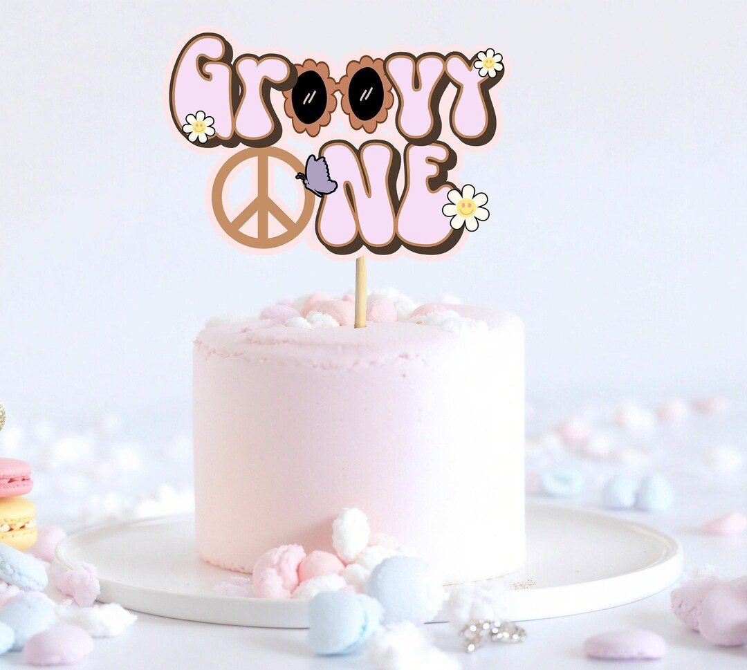 Groovy One Cake Topper, Girls Birthday Party Decoration Retro 1st ...