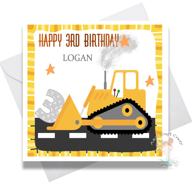 Personalised Boys 3rd Birthday Card Handmade Digger First - Etsy