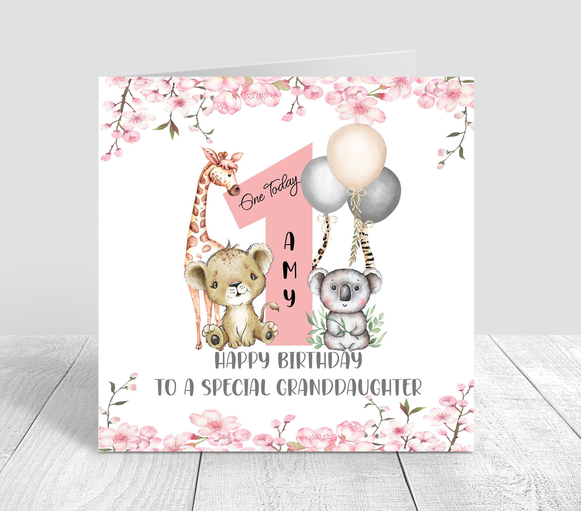 Personalised Girls 1st Safari Birthday Card Handmade First - Etsy UK