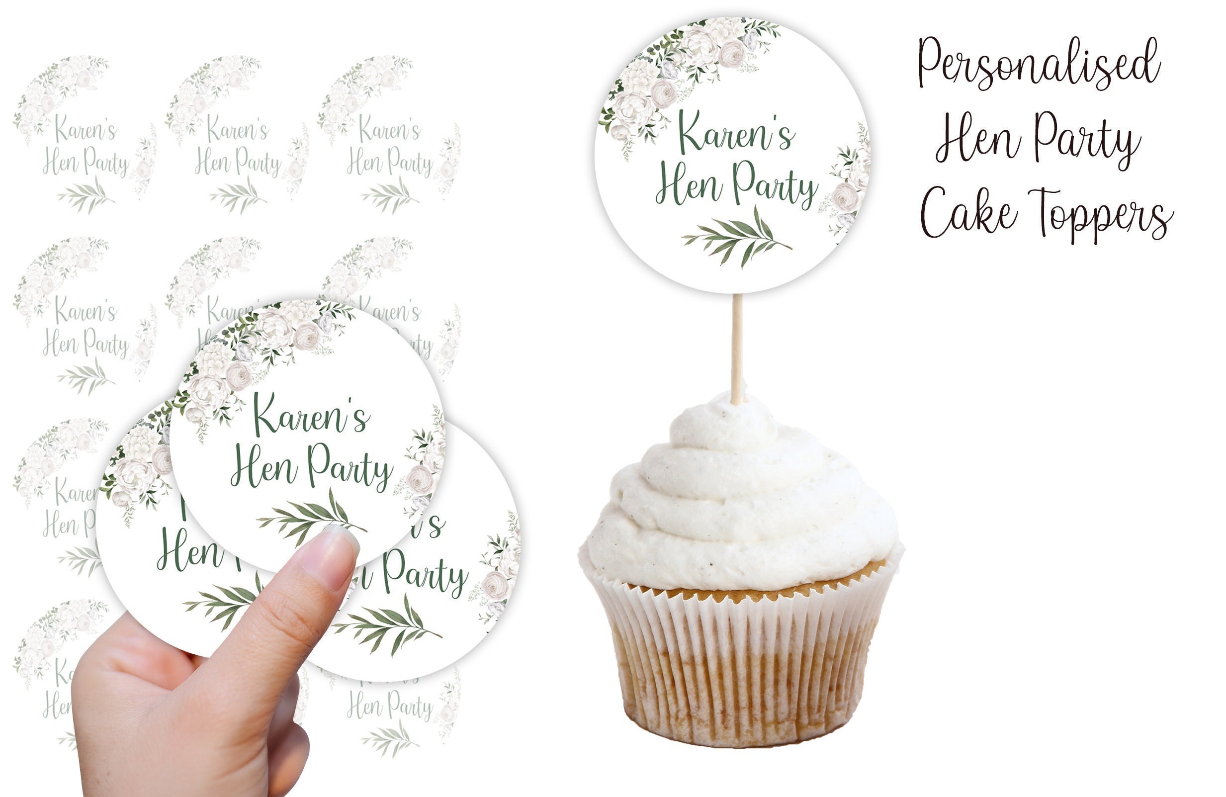 Personalised Hen Party Cupcake Toppers Floral | Elegant | Simple Cake ...