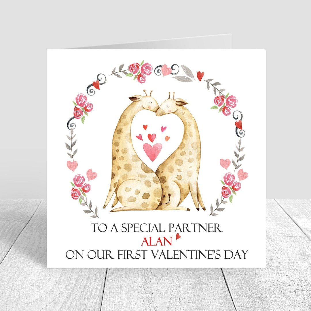 Personalised Happy First Valentine's Day Card Giraffe Love Card ...