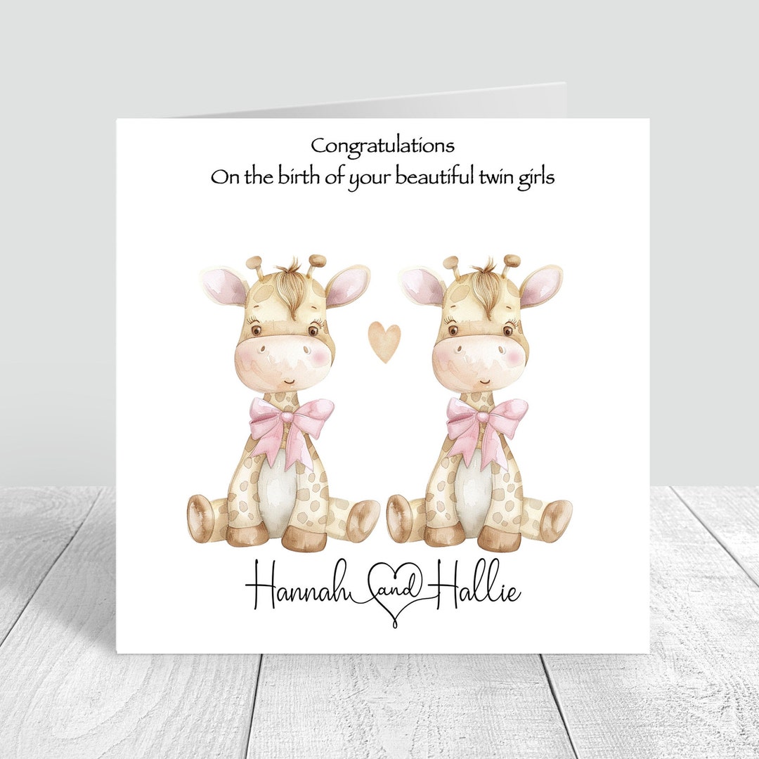 Personalised Twin Girls Baby Card Baby Girls Twin Card, New Baby, New ...