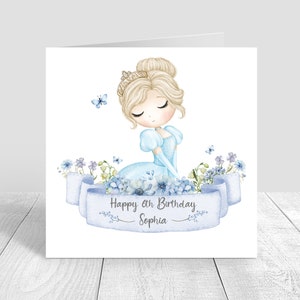 Personalised Girls Princess Birthday Card Handmade Cute Greetings Card ...