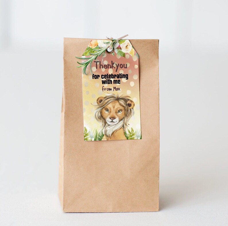 Personalised Lion Party Favour Tags Safari Animals Wild Birthday Thank ...
