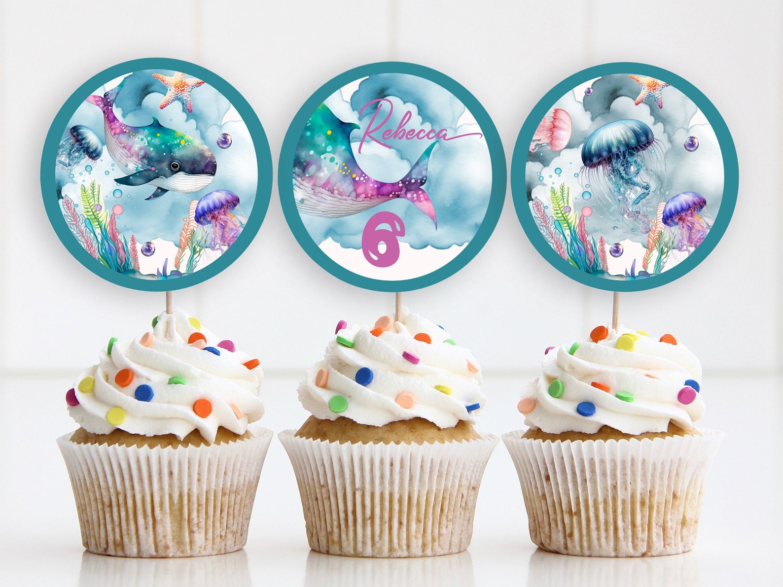 Personalised Under the Sea Cake Toppers, Sea Creatures, Whales, Girls ...