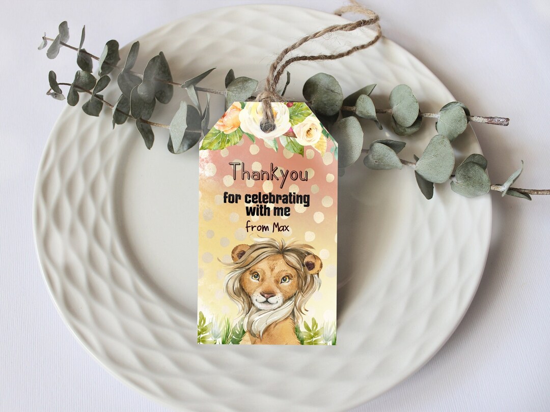 Personalised Lion Party Favour Tags Safari Animals Wild Birthday Thank ...