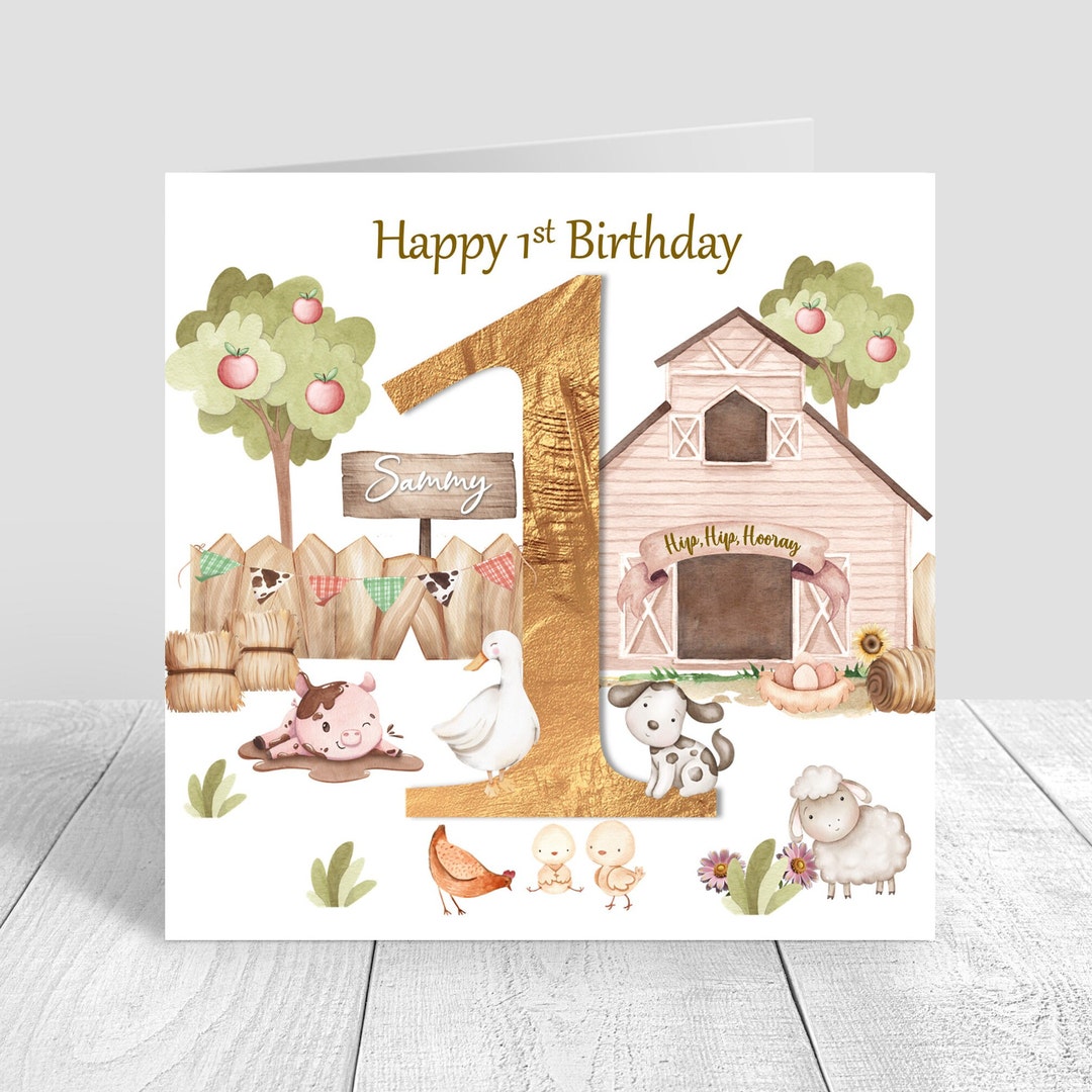 Personalised Girls 1st Birthday Card Farm Animals Card Handmade ...