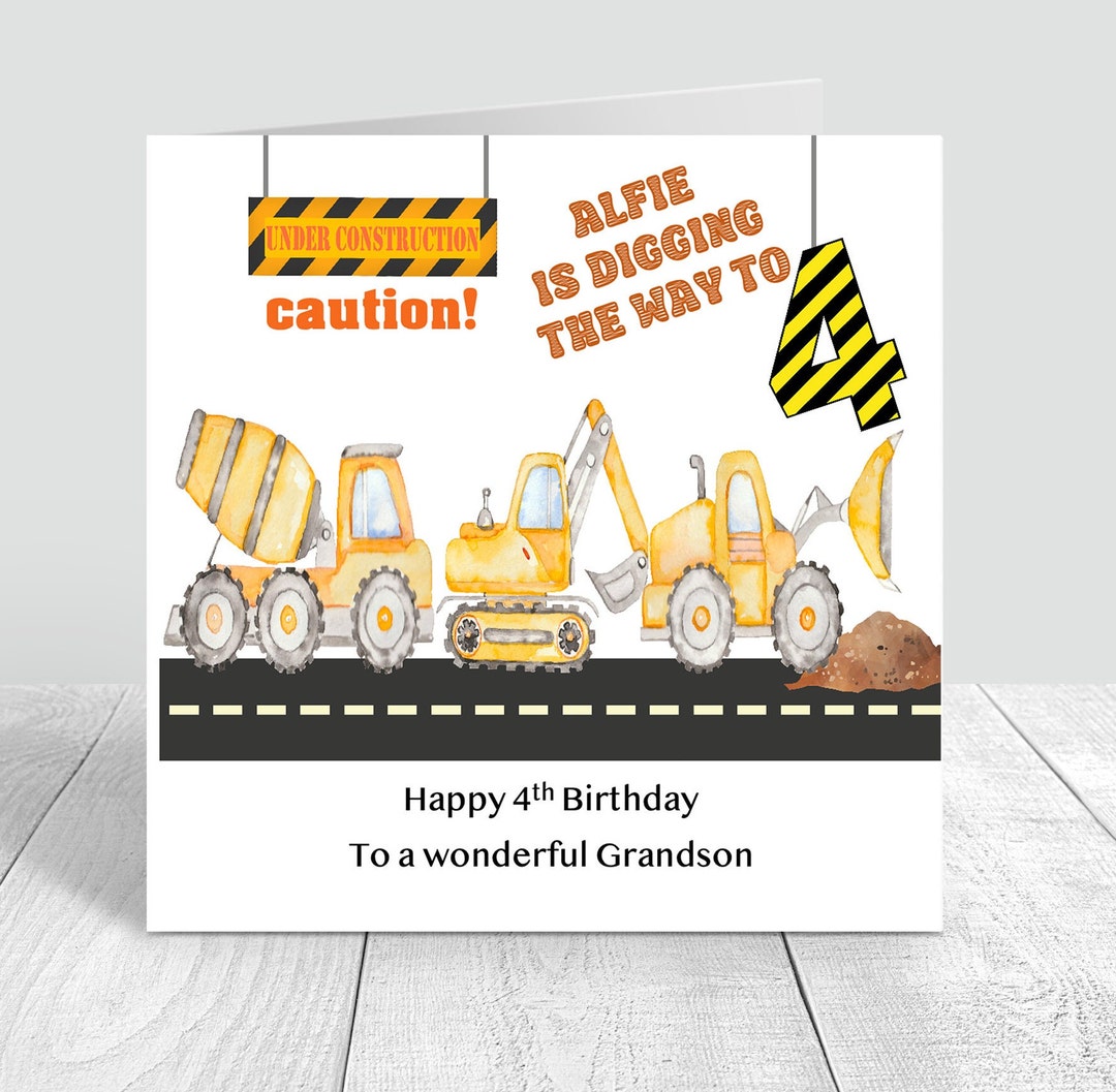 Personalised Boys Digger Birthday Card 1-10 Grandson Nephew Son Cousin ...