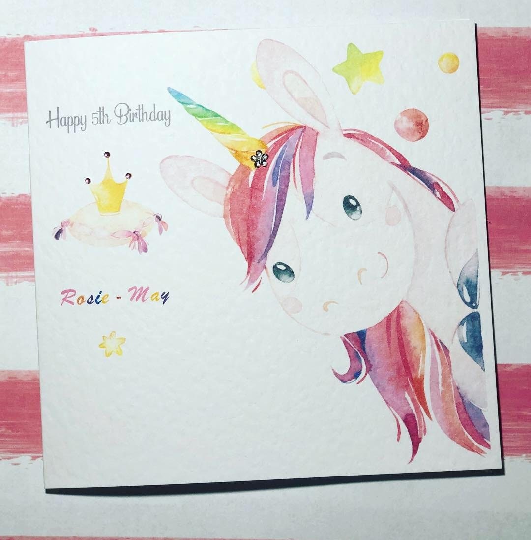 Unicorn Girls Birthday Card Handmade and Personalised | Etsy