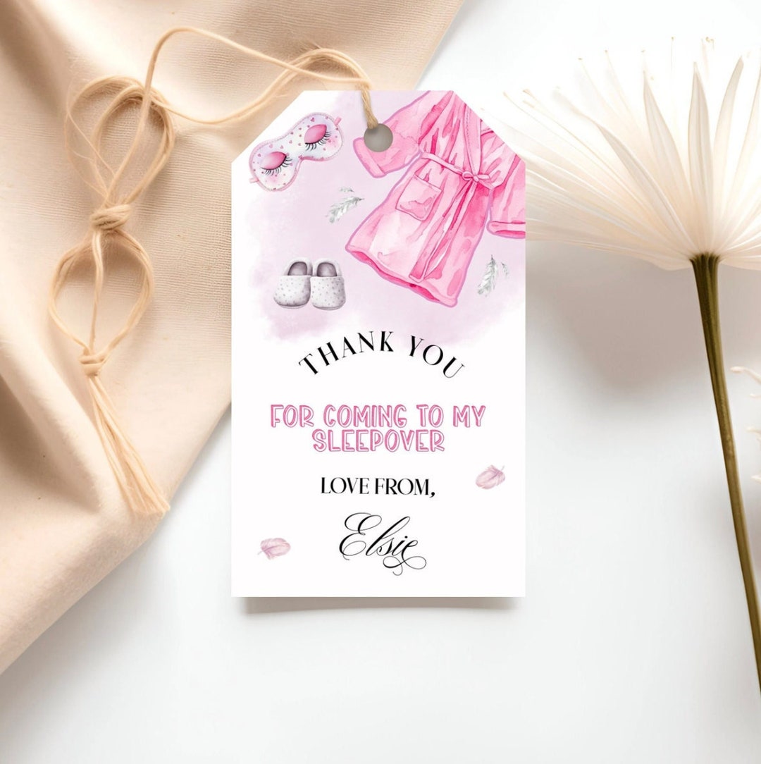 Personalised Girls Sleepover Gift Tags, Slumber Party Thank You Party ...