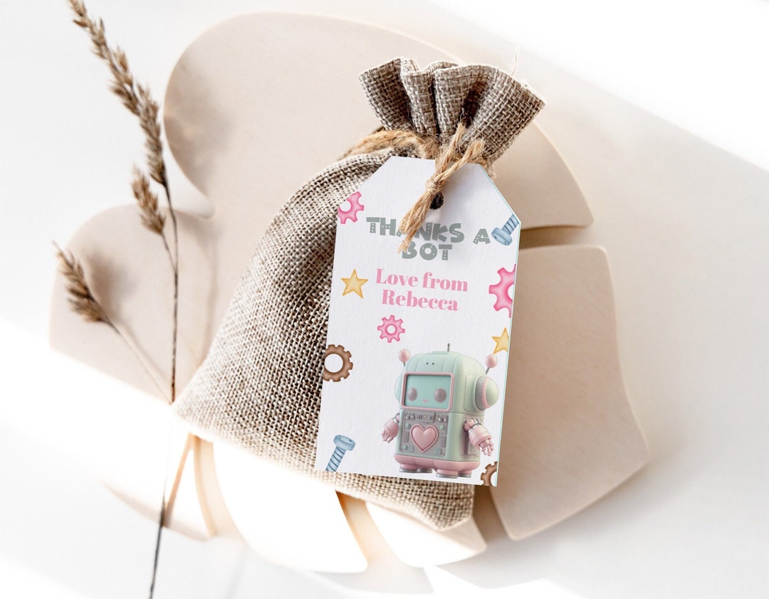 Personalised Thanks a Bot Girls Party Favour Tags ,robot Gift Labels ...
