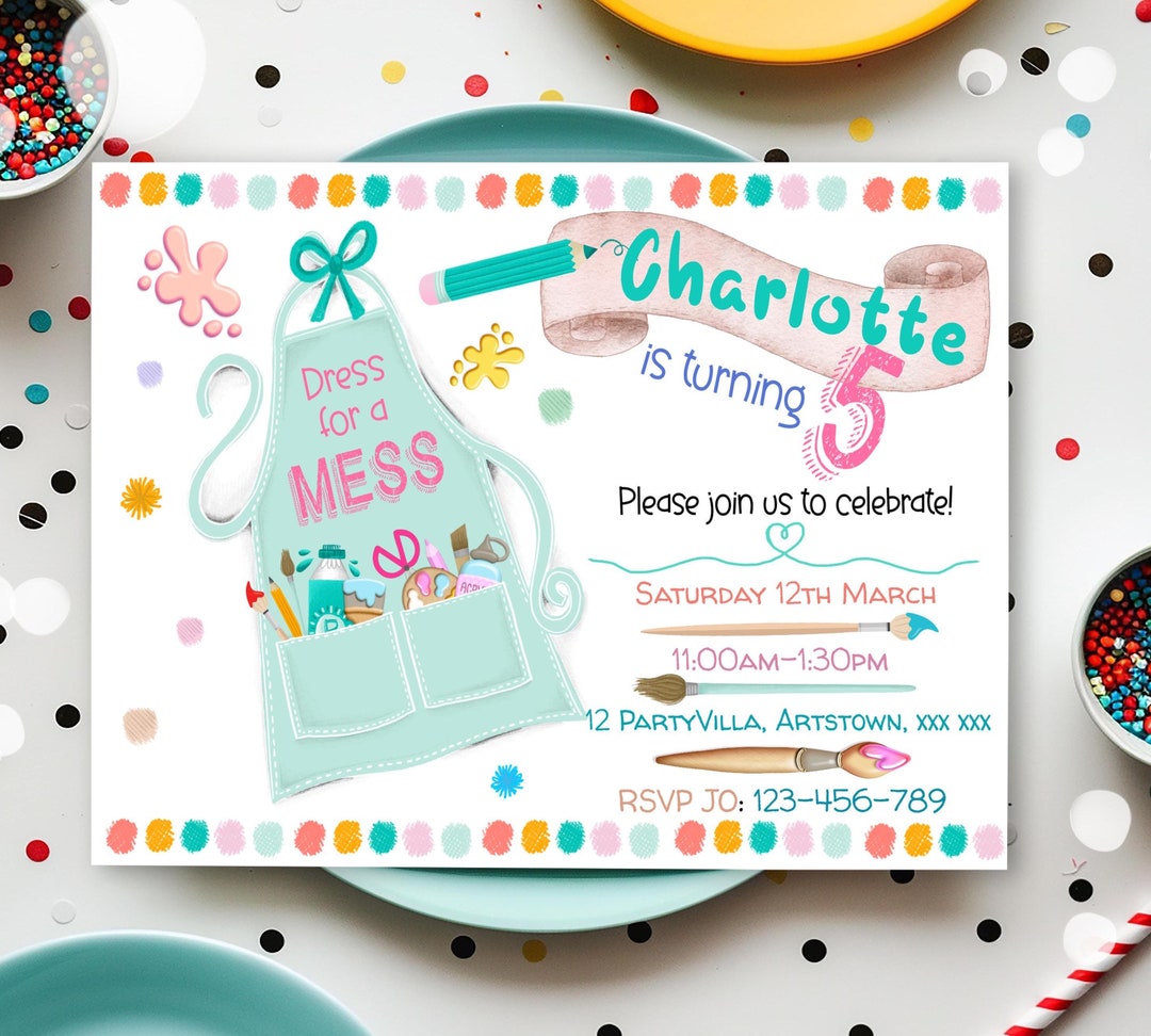 Personalised Art Party Invites, Dress for a Mess Party Birthday ...