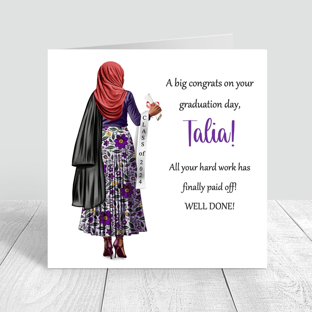 Personalised Graduation Card for Muslim Women Congratulations / Well ...