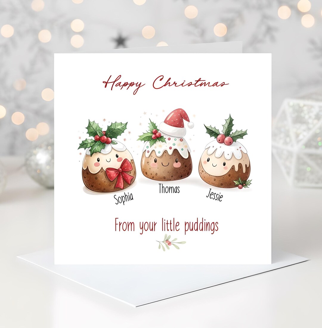 Personalised Little Puddings Christmas Card • to Mummy/daddy • Cute ...