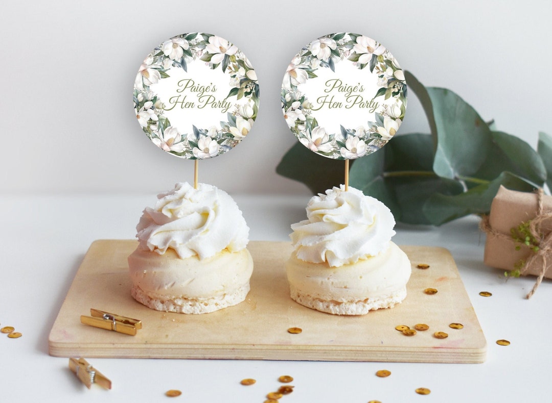Personalised Hen Party Cupcake Toppers Floral | Elegant | Simple Cake ...