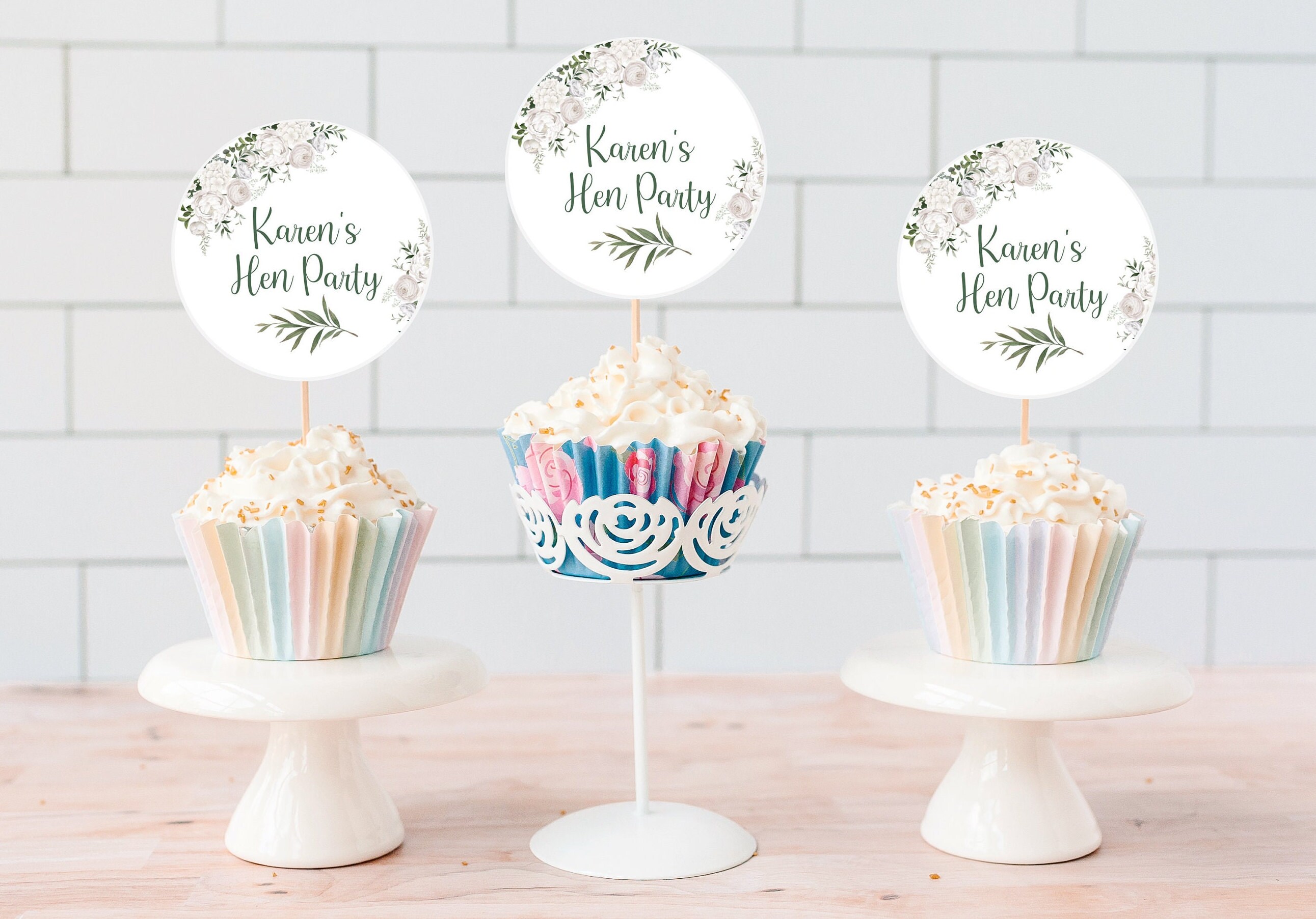 Personalised Hen Party Cupcake Toppers Floral | Elegant | Simple Cake ...