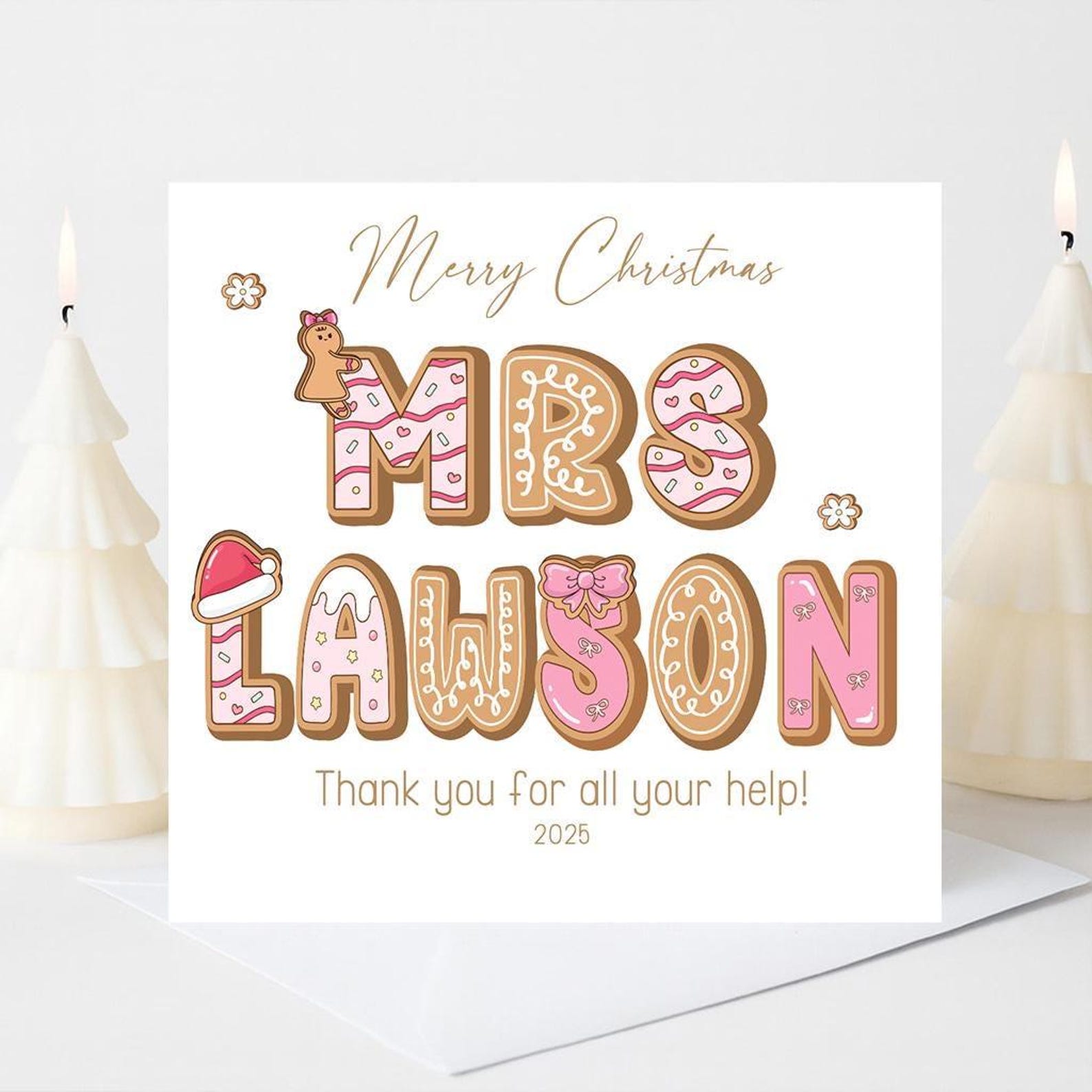 Personalised Teacher Christmas Card – Gingerbread Style Name Card ...