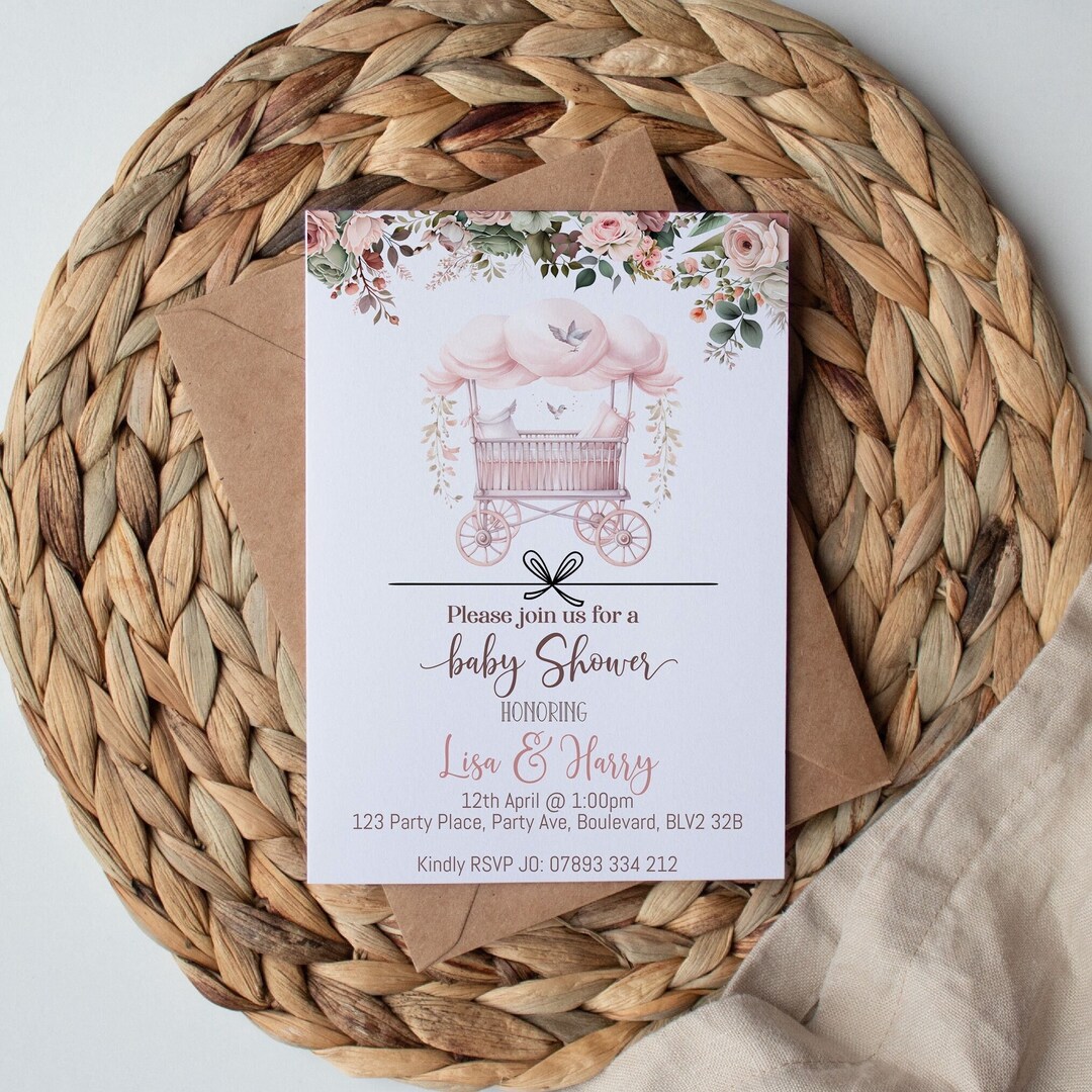 Personalised Baby Shower Invitation, Soft Pink Baby Shower Invite, Baby ...