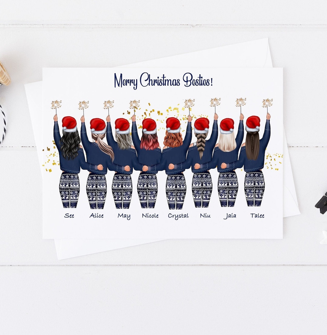 Merry Christmas Card Large Girl Group Handmade & Personalised Christmas ...