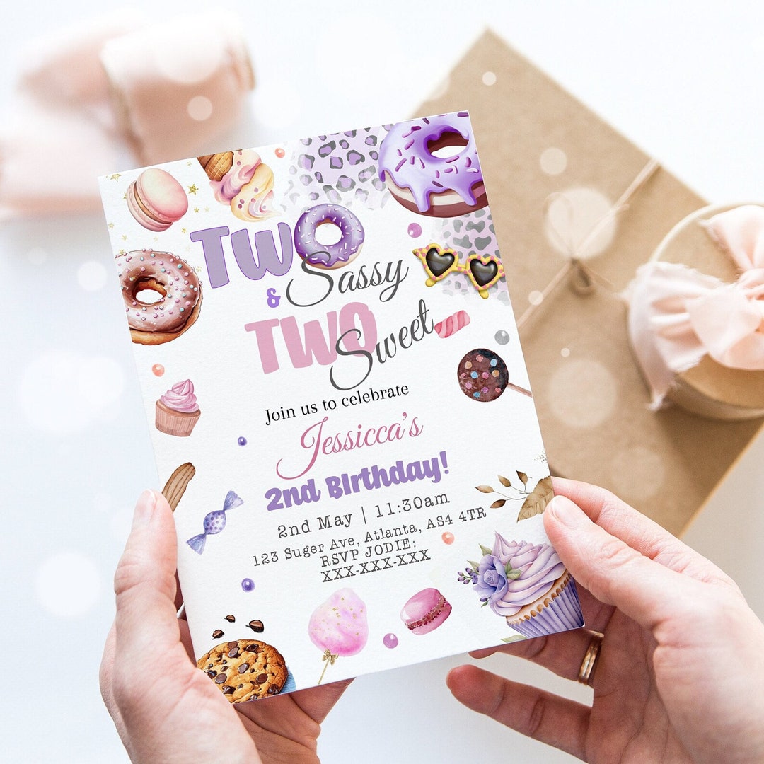 Girls Personalised 2nd Birthday Invitation,sassy & Sweet Birthday ...