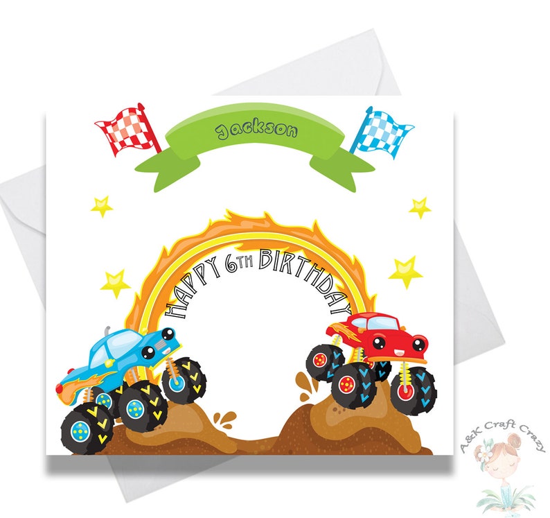 Personalised Boys Monster Trucks Birthday Card Handmade 5th - Etsy