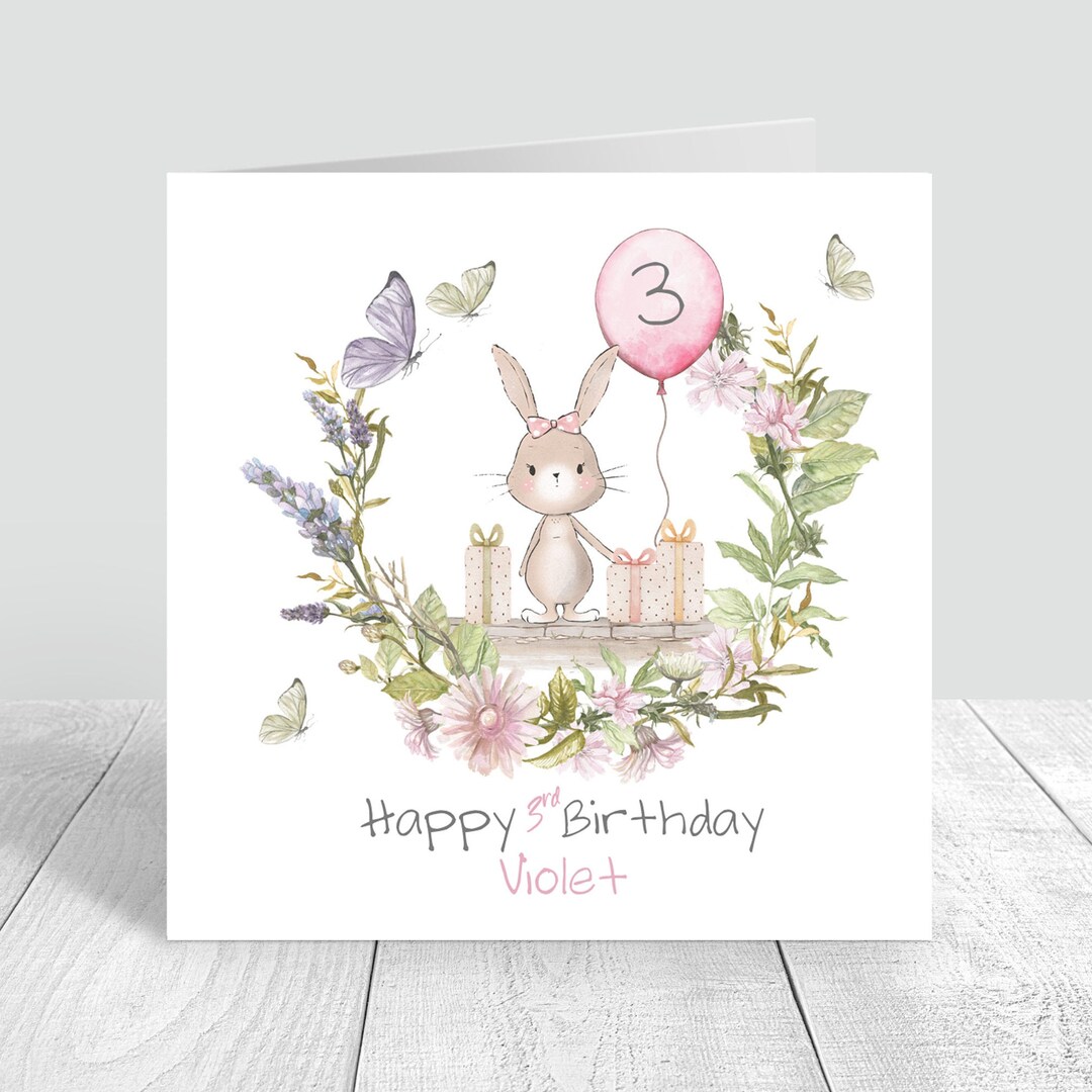 Personalised Girls Bunny Rabbit Birthday Card Handmade Daughter/sister ...
