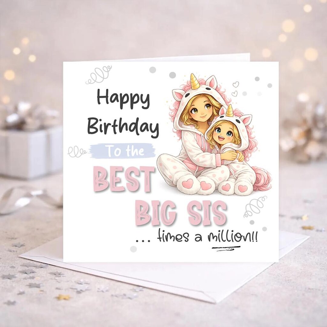 Best Big Sister Birthday Card, Cute Unicorn Sisters Card, Big Sis ...
