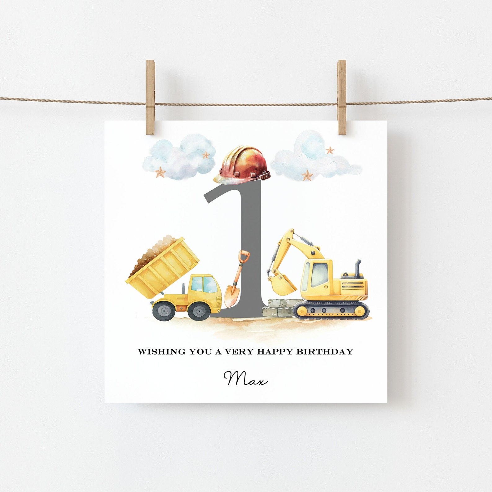 Personalised Boys 1st Birthday Card Construction First Birthday Digger ...