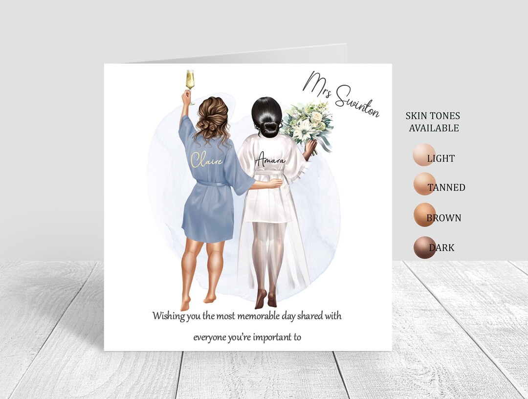 Personalised Wedding Day Card, Bride & Bridesmaid, Dusty Blue Robe ...