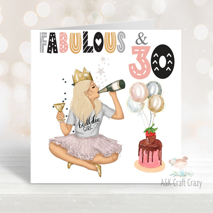 Fabulous & 30 Birthday Card Women's Personalised 30th Birthday Card ...