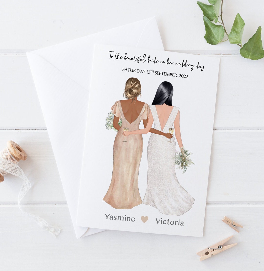 To the Beautiful Bride Wedding Day Card Personalise Dress/hair/ Floral ...