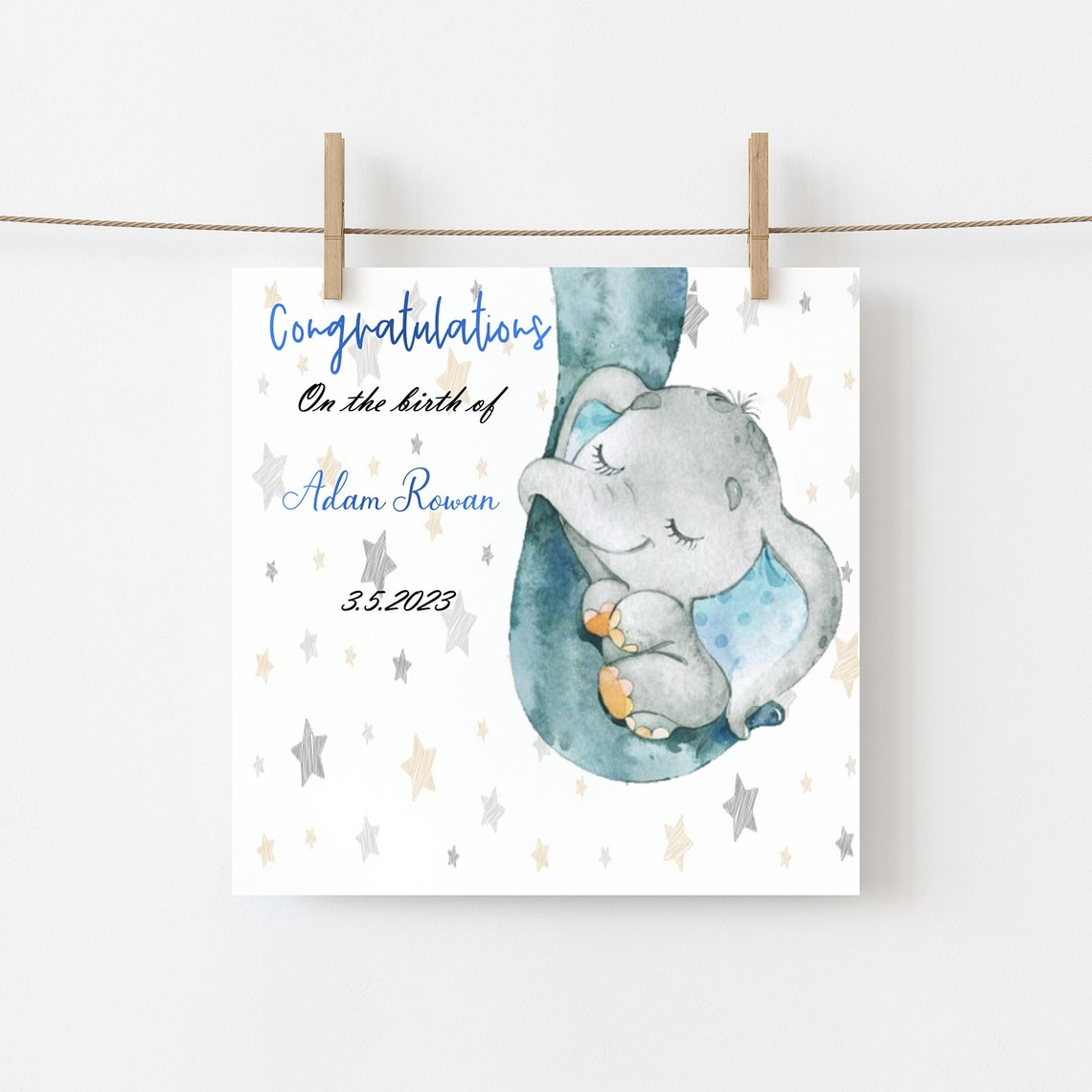 Boys New Born Baby Card Personalised,congratulations Baby Boy Elephant ...