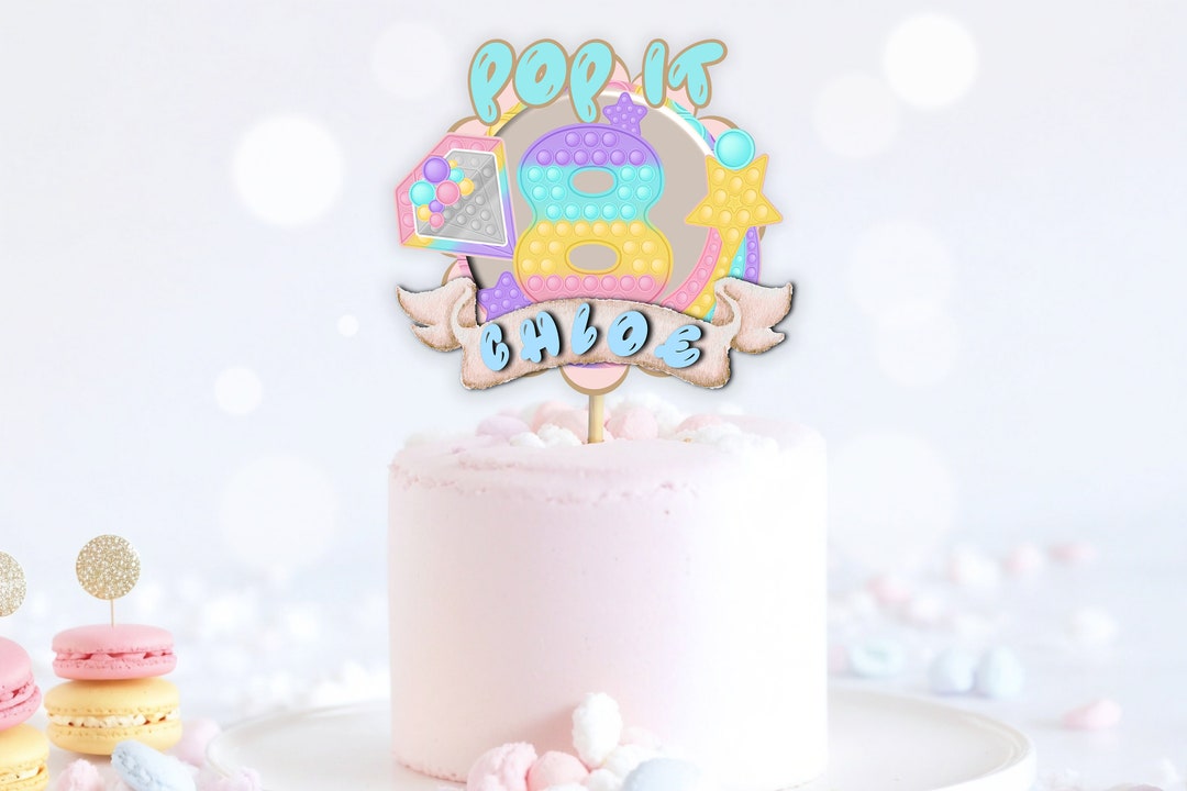 Personalised Pop It Birthday Cake Topper, Rainbow Cake Decor ...
