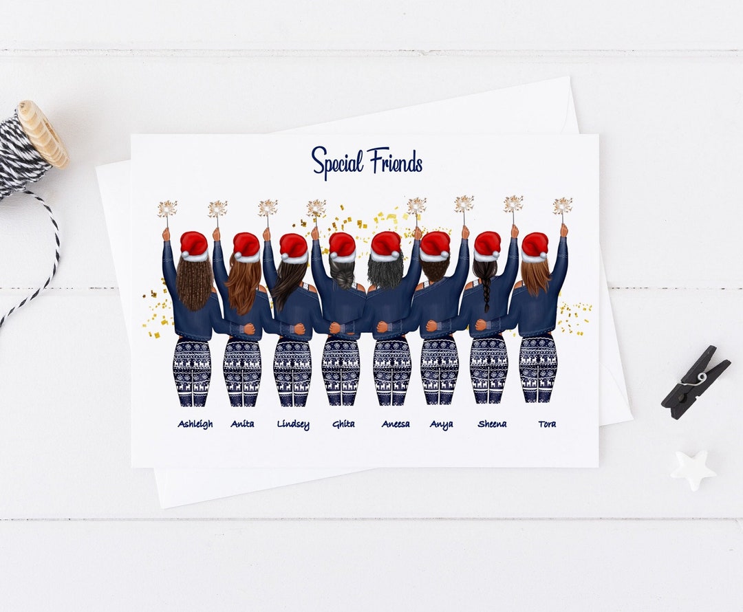 Merry Christmas Card Large Girl Group Handmade & Personalised Christmas ...