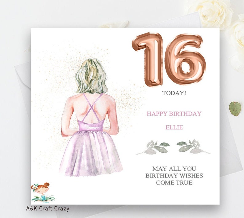 Girls 16th Birthday Card Various Hair Options Happy - Etsy