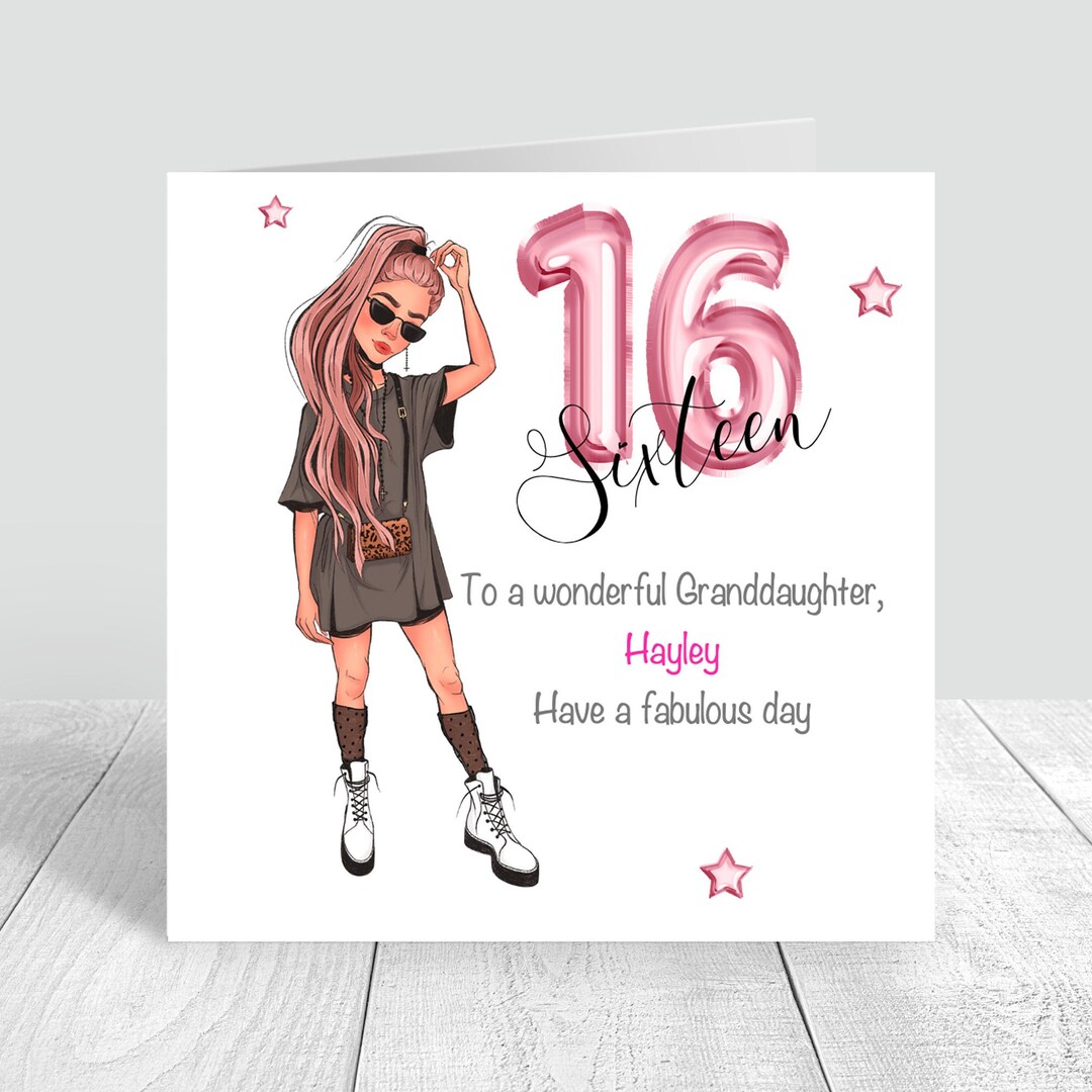 Girls 16th Birthday Card Handmade and Personalised Granddaughter ...