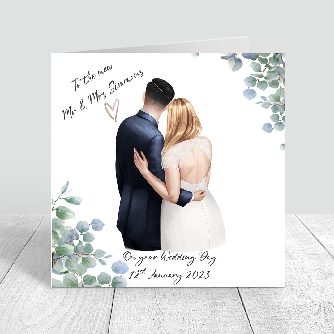 Bride & Groom Wedding Card Personalised Wedding Day Card ...