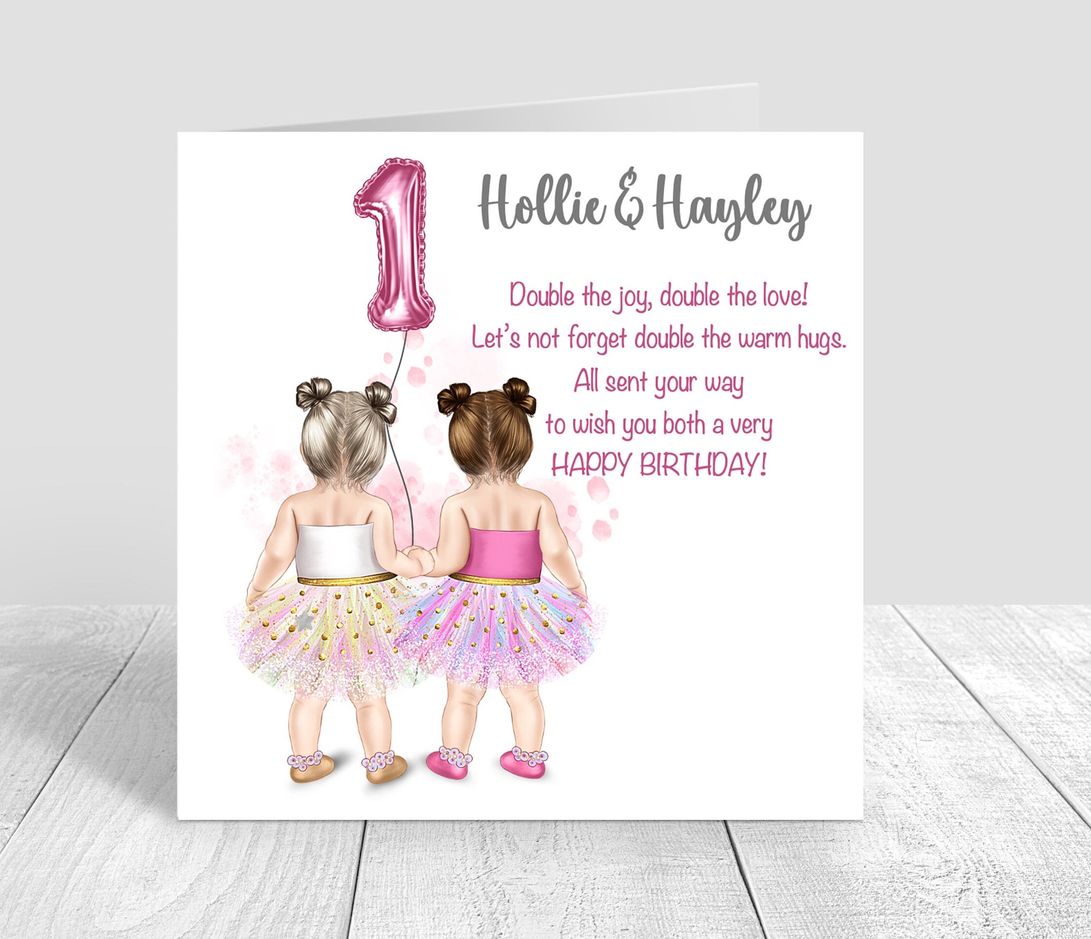 Happy Birthday Twin Girls Twins Birthday Card – Female Twin Sisters