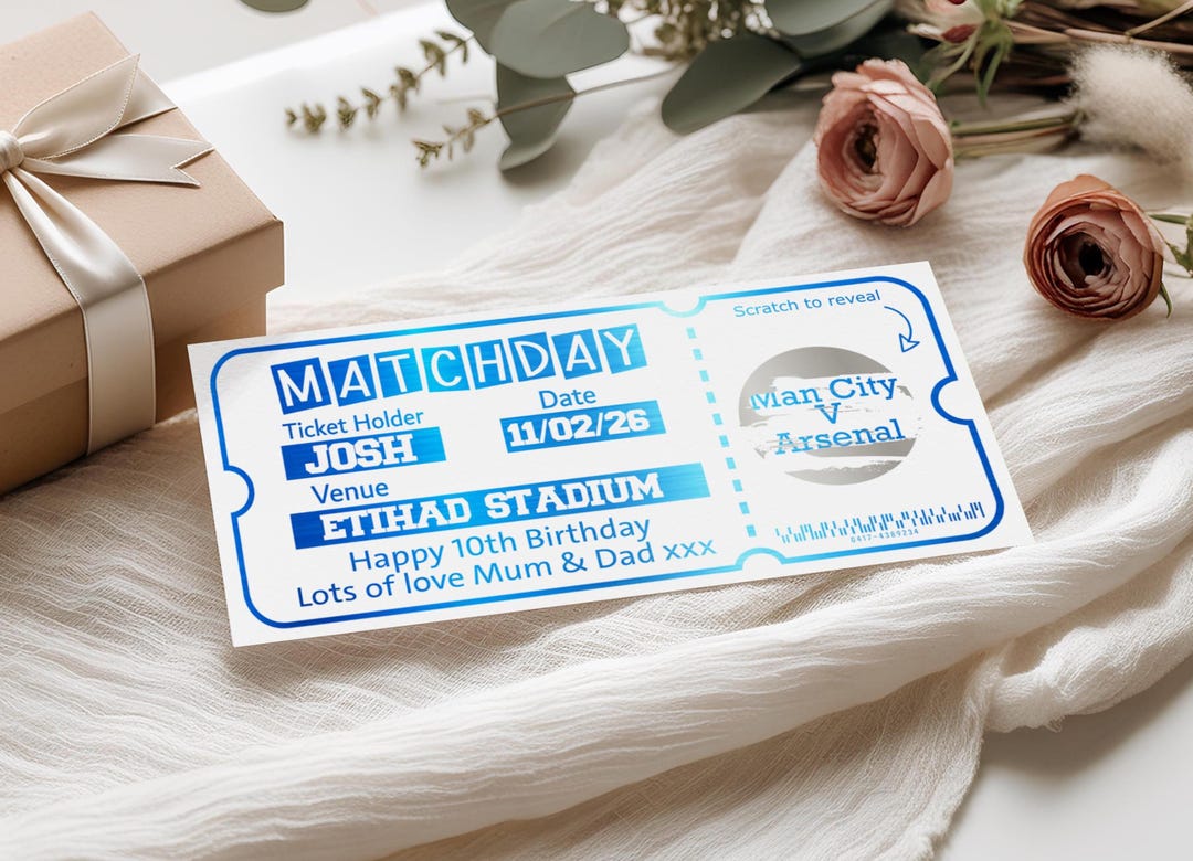Football Matchday Ticket Gift Voucher • Personalised Birthday Gift for ...
