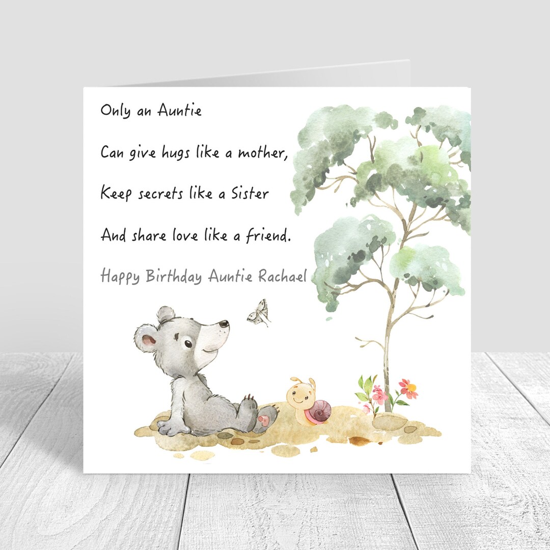 Personalised Auntie Birthday Card, Animals, Cute Birthday Card ...