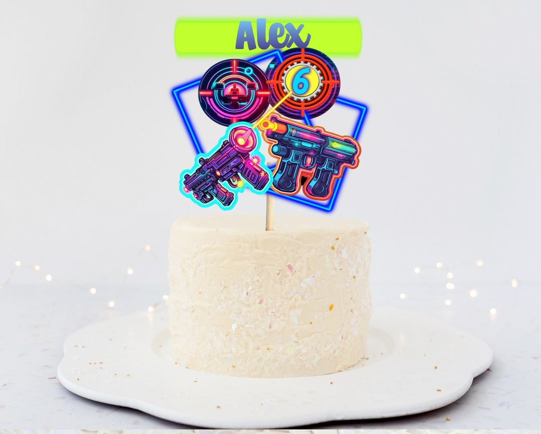 Personalised Large Laser Tag Cake Topper, Neon Cake Decor, Centrepiece ...