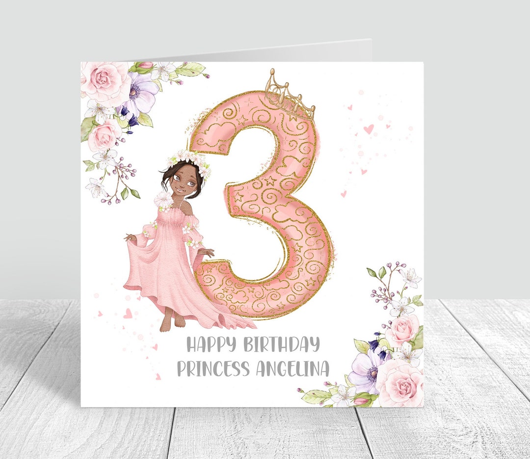 Personalised Girls 3rd Birthday Princess Birthday Card Happy 3rd ...