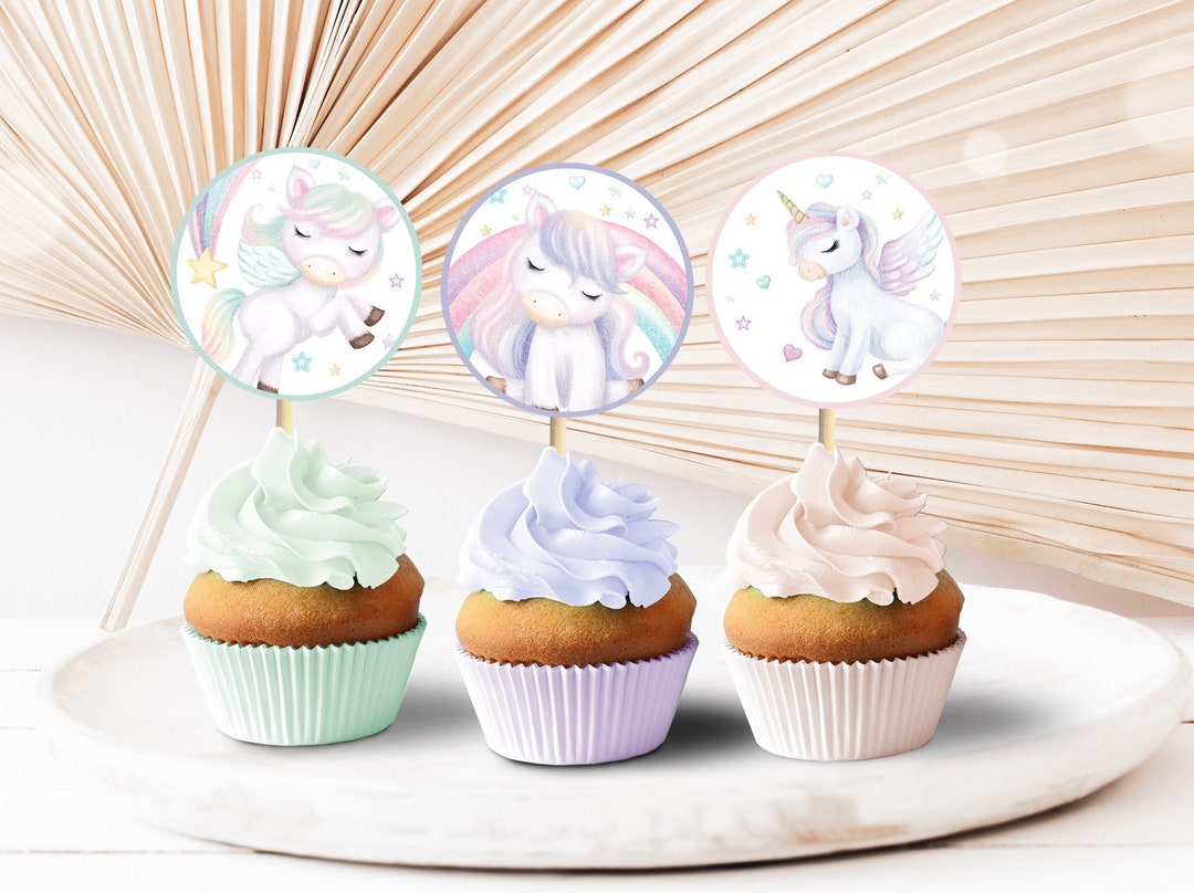 Girls Unicorn Cake Toppers Baby Shower Birthday Party Favours Cupcake ...