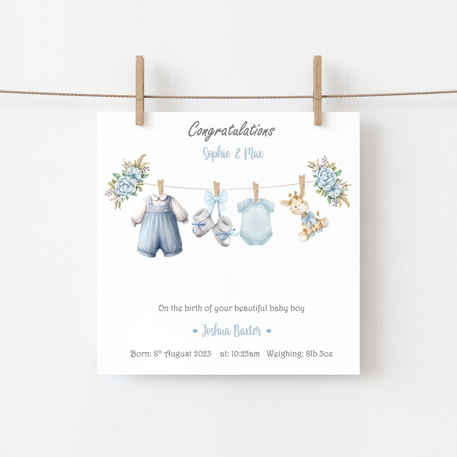 Personalised Baby Boys New Born Card, Congratulations, New Born Baby ...