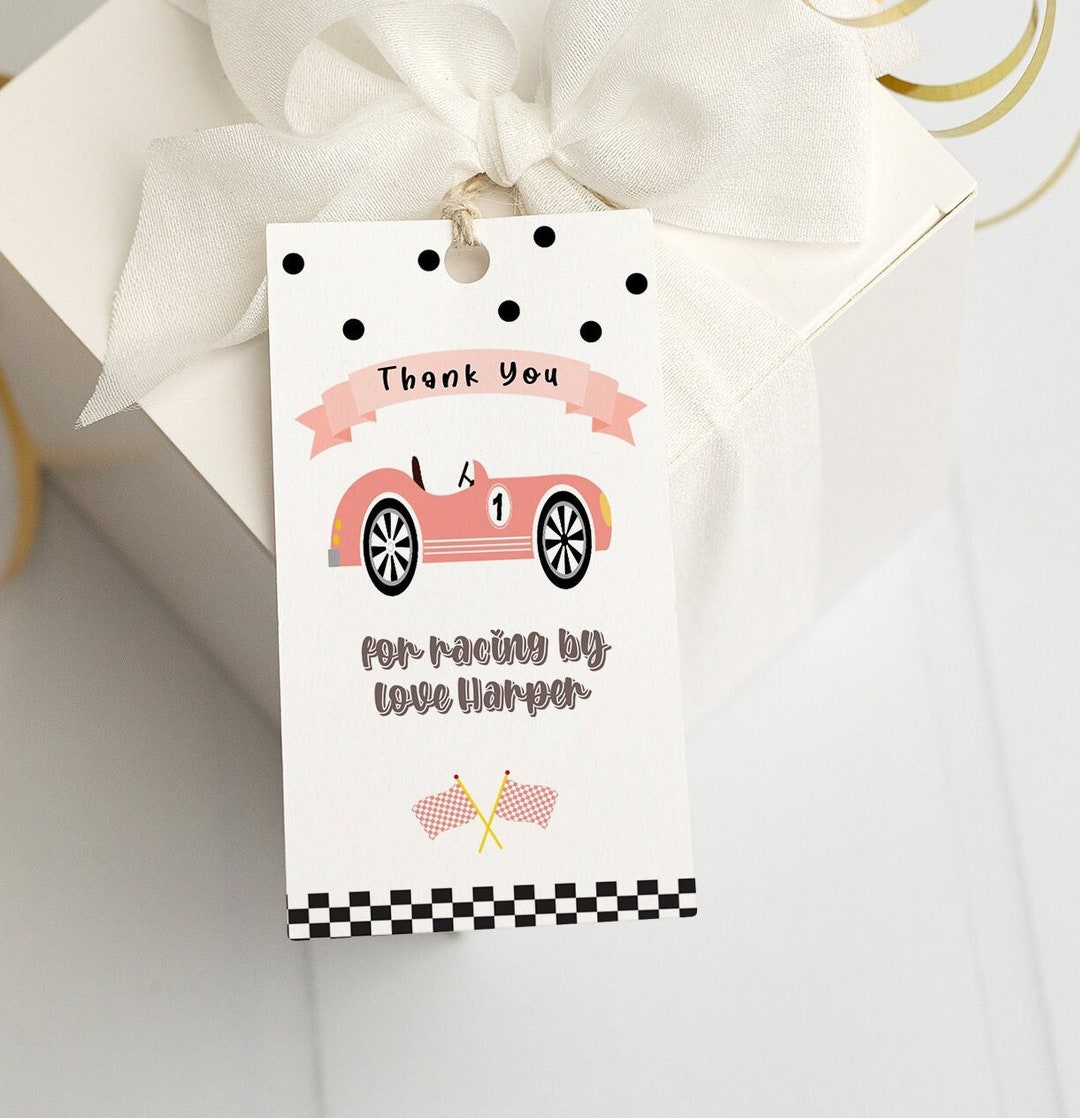 Personalised Girls Race Car Gift Tag| 1st Birthday | Pink | First ...