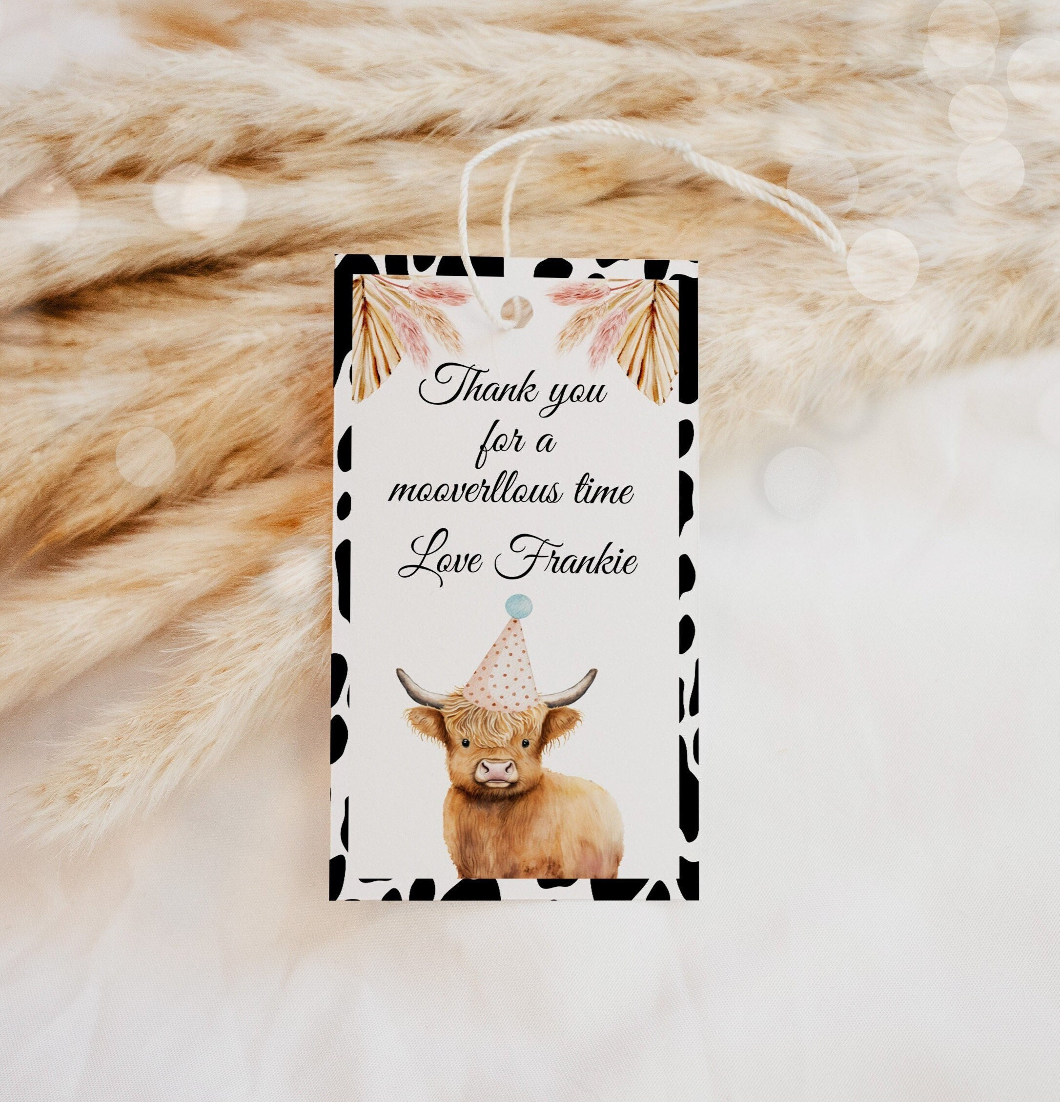 Personalised Highland Cow Party Favour Tags , Girls Gift Tags Labels ...