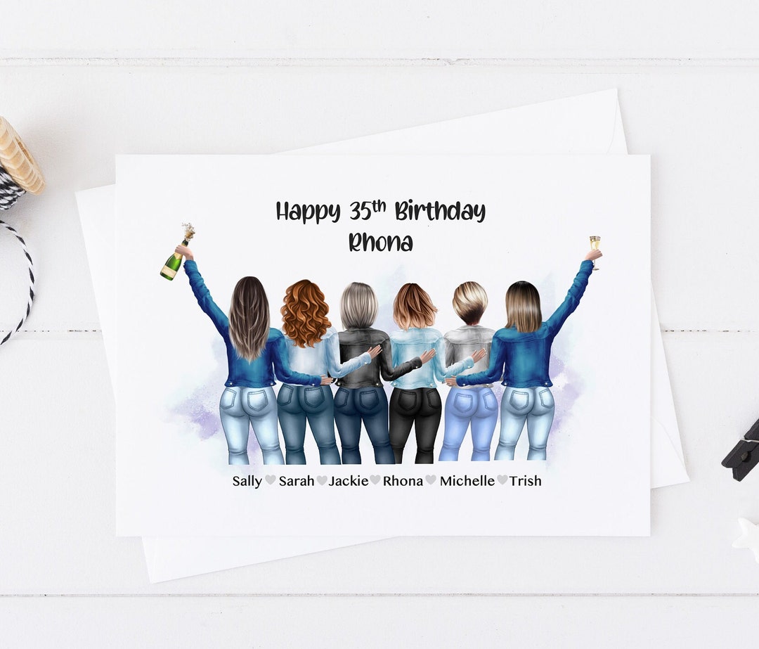 Womens Personalised Birthday Card Girl Group Women's Handmade Denim ...