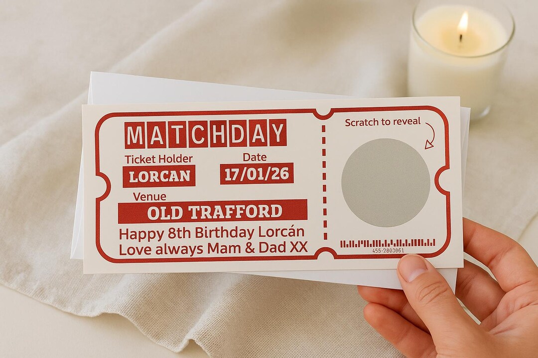 Football Matchday Ticket Gift Voucher • Personalised Birthday Gift for ...