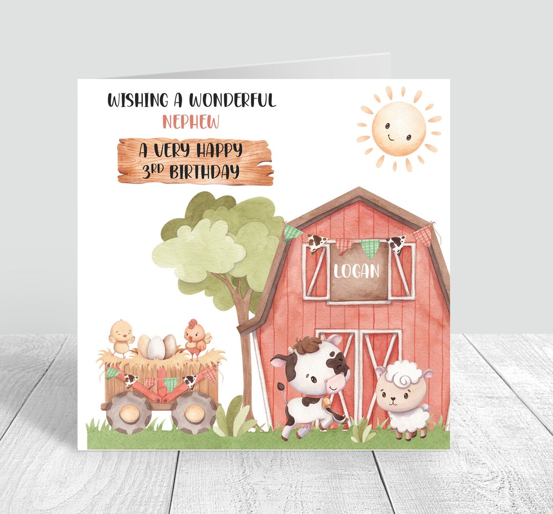 Girls/ Boys Personalised Farm Birthday Card Handmade Farmyard Theme ...